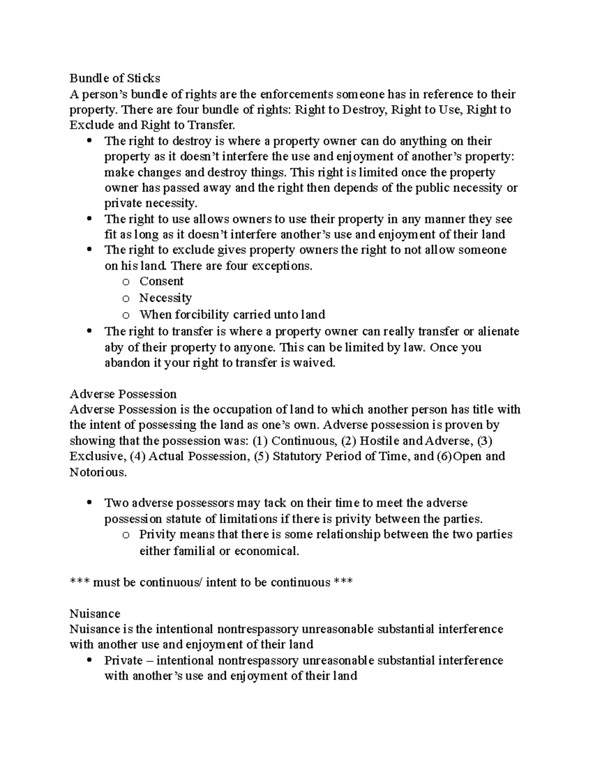 Property Law Midterm Outline: Bundle of Rights & Nuisance Principles ...