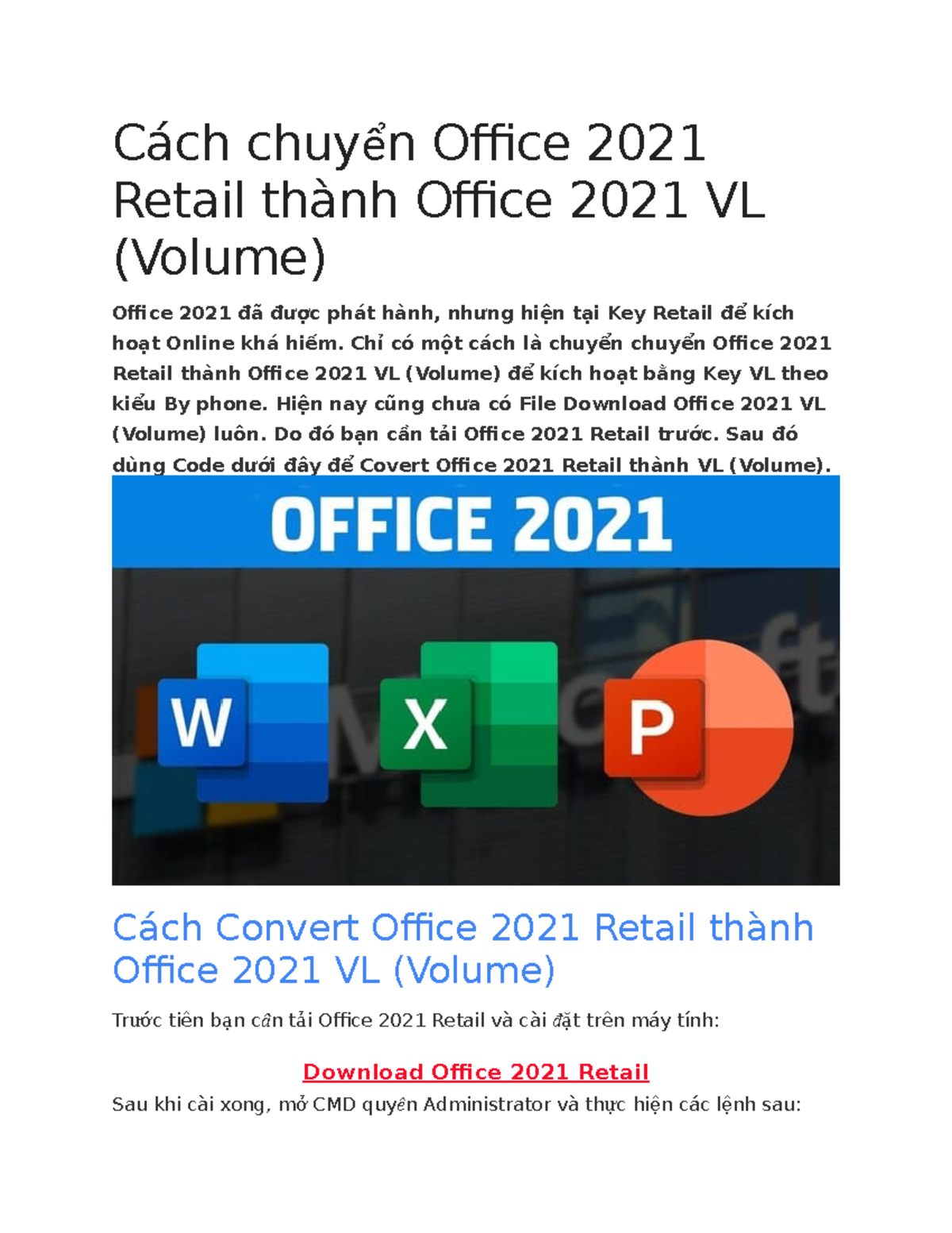Hướng dẫn chuyển Office 2021 Retail sang Office 2021 VL (Volume) - Studocu