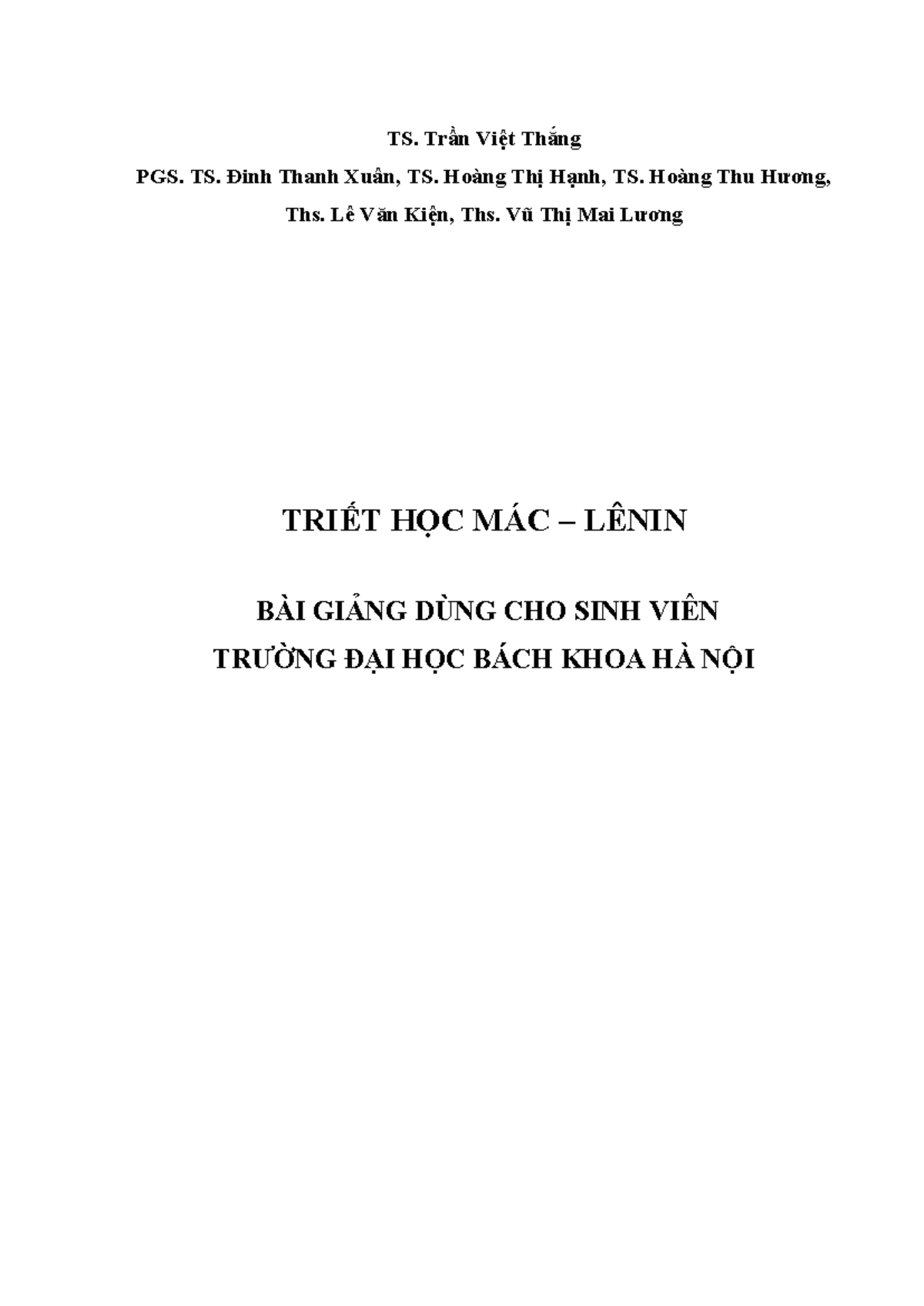 Bài Giảng Triết Học Mác-Lênin Dành Cho Sinh Viên ĐHBK Hà Nội - Studocu