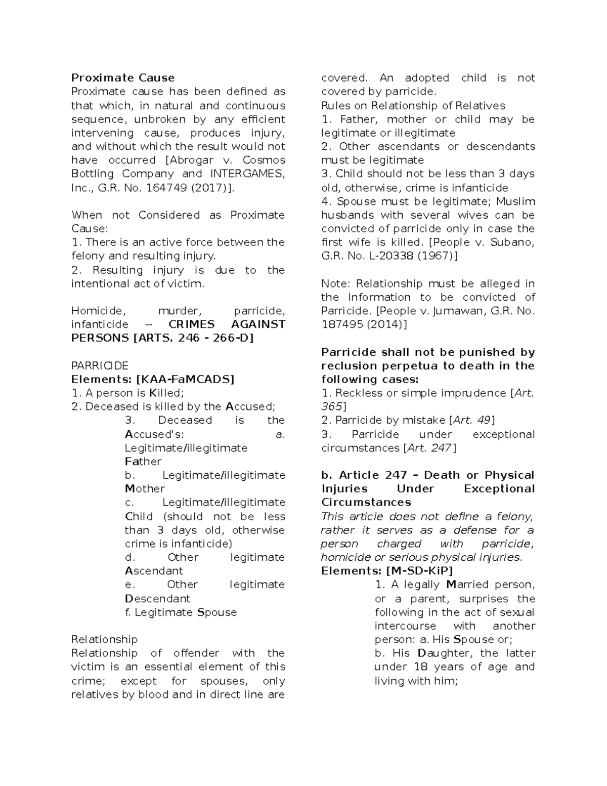 Notes on Proximate Cause to conspiracy to commit a felony - Proximate ...