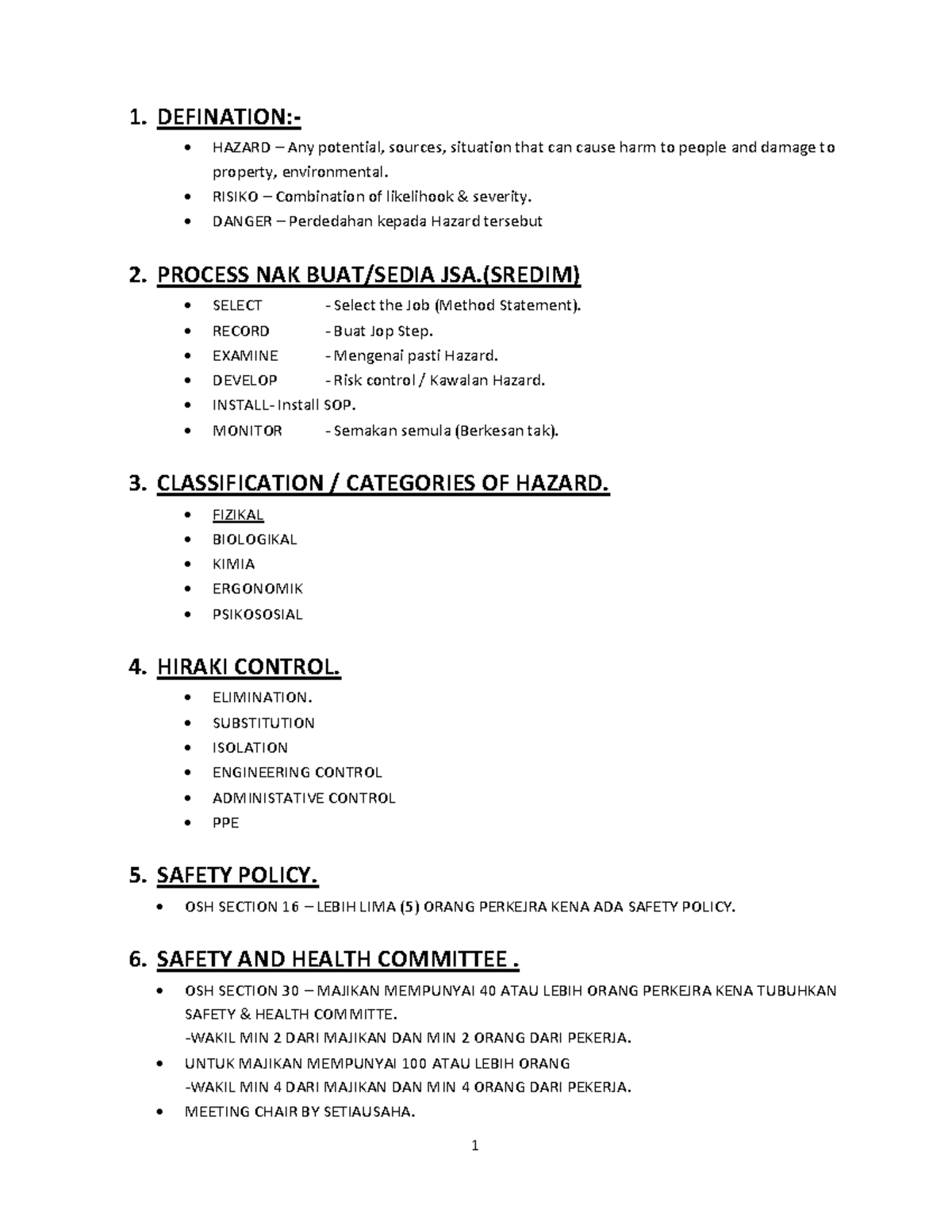 NOTA SSS - Safety Management & Hazard Control Notes - Studocu