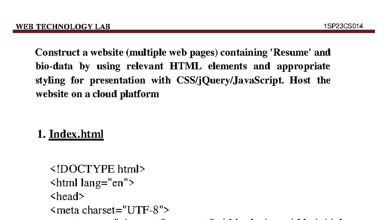 1SP23CS014 WEB TECHNOLOGY LAB Project: Website Development with HTML ...