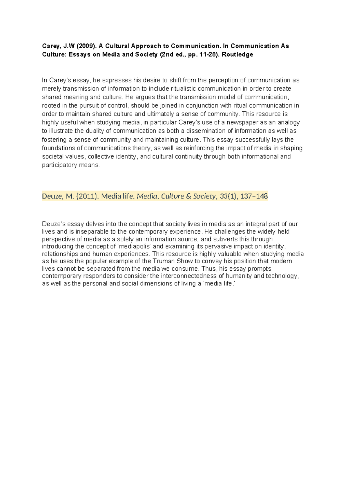Annotated Bibliography for MECO1001: Communication and Culture Insights ...