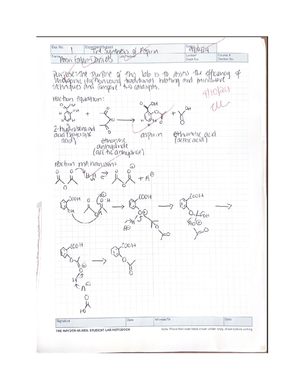 Lab Report on the Synthesis of Aspirin: Yield and Purity Analysis - Studocu