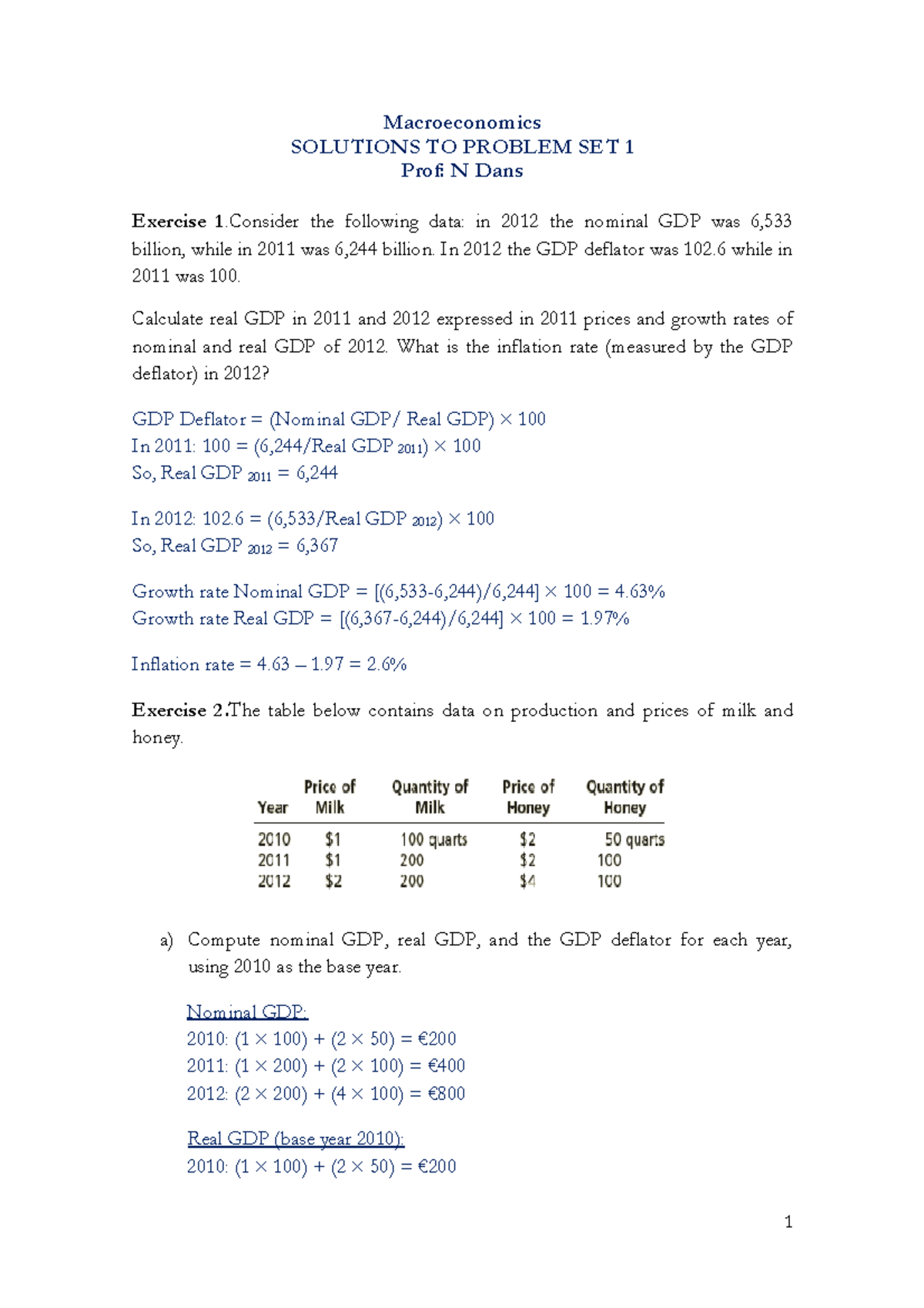 Macroeconomics Solutions TO Problem SET 1 - SOLU Exercise 1 the billion, while in 2011 was 6 ...
