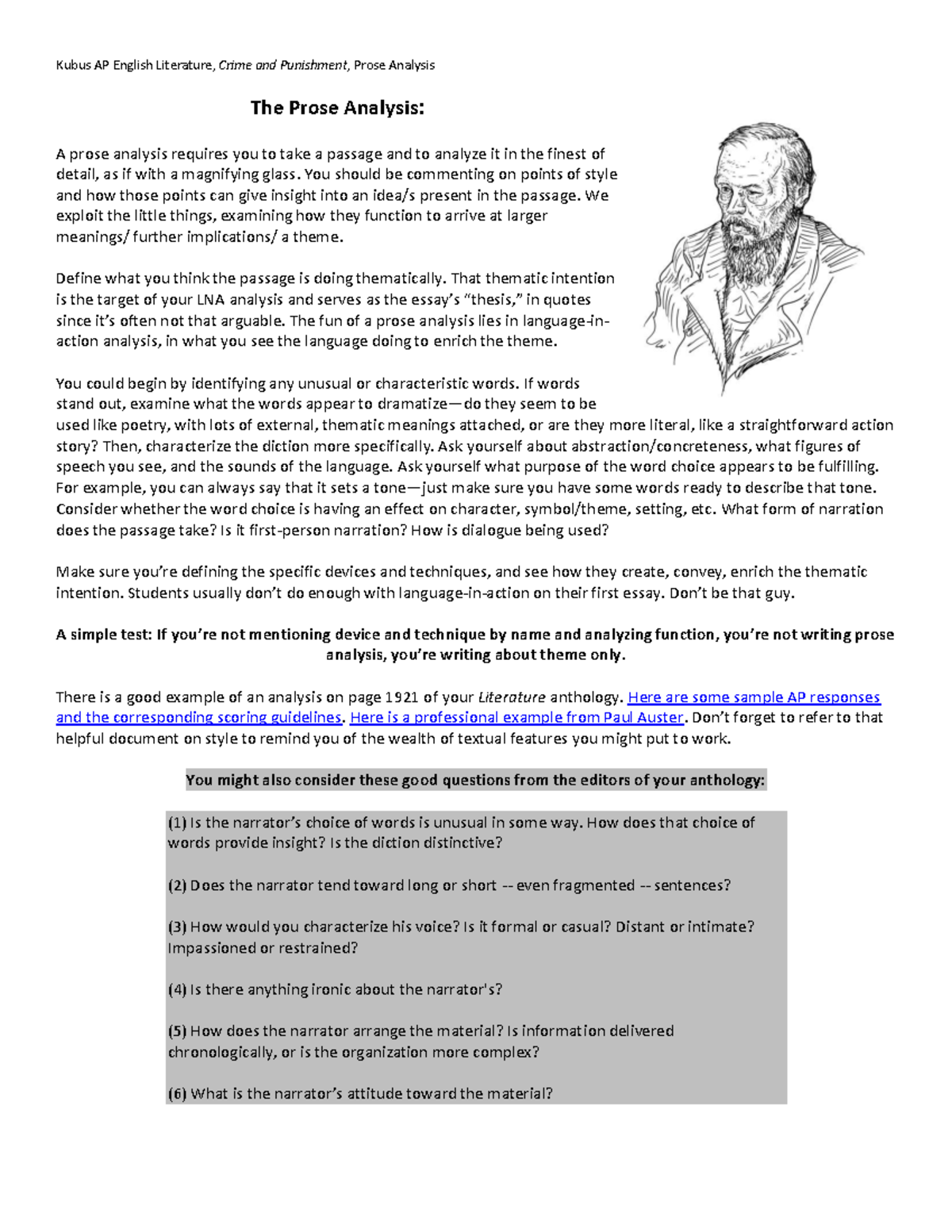 AP English Literature: Crime and Punishment Prose Analysis Guide - Studocu