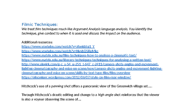 Film Techniques and Metalanguage Analysis: A Comprehensive Guide - Studocu