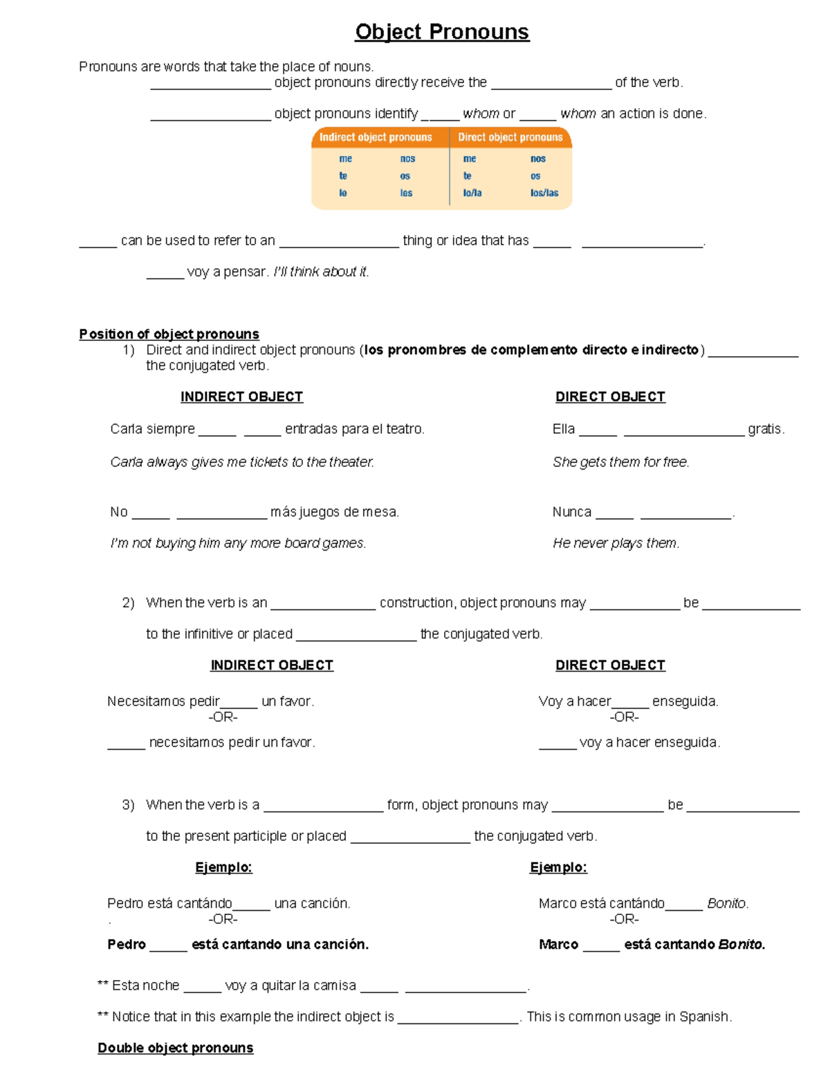 Desc 3 L2.1 Object Pronouns Notes - Object Pronouns Pronouns are words ...