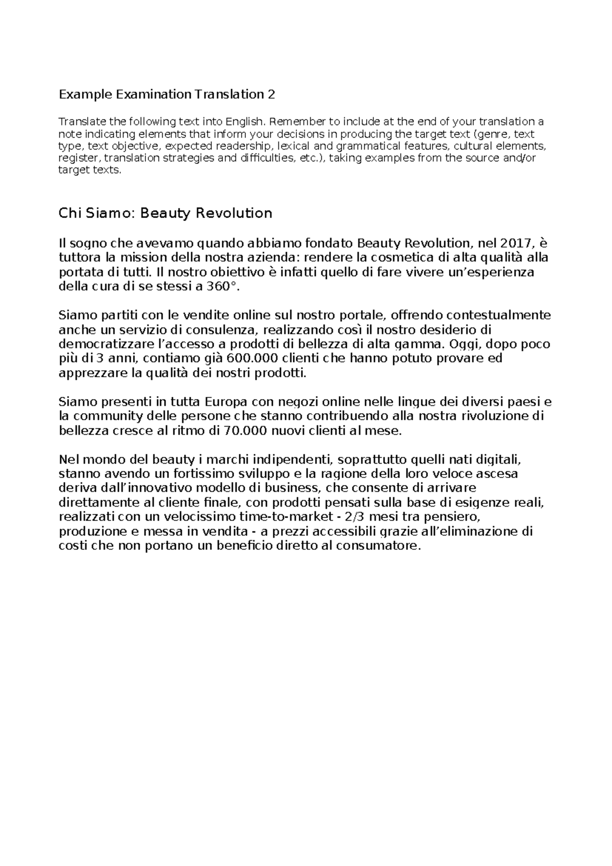 Example Examination Translation 2: Beauty Revolution Overview - Studocu