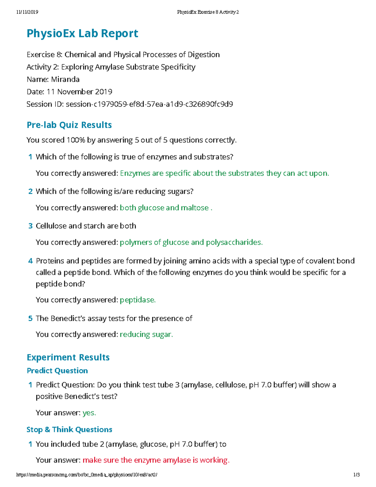 PhysioEx 10 Exercise 8 Activity 2: Amylase Substrate Specificity Lab ...