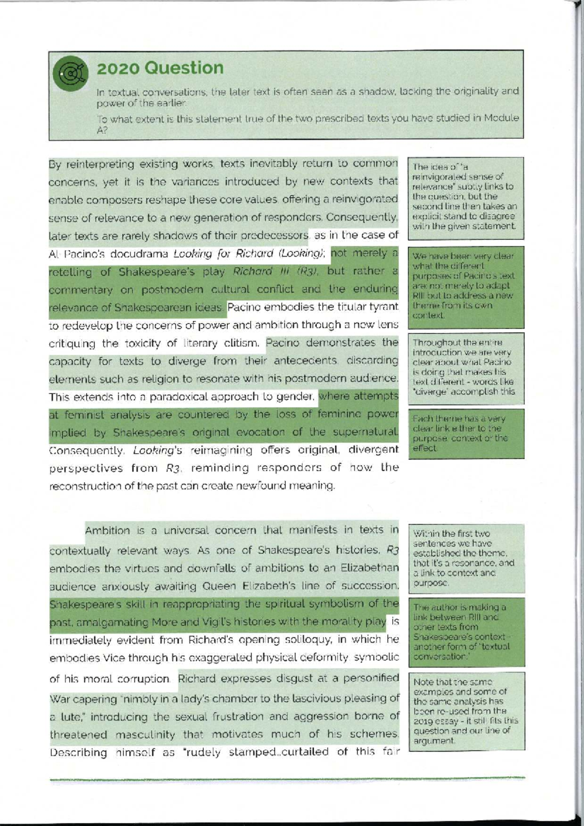 2024 - Mod A Sample HSC Essay: Textual Conversations in R3 & Looking ...