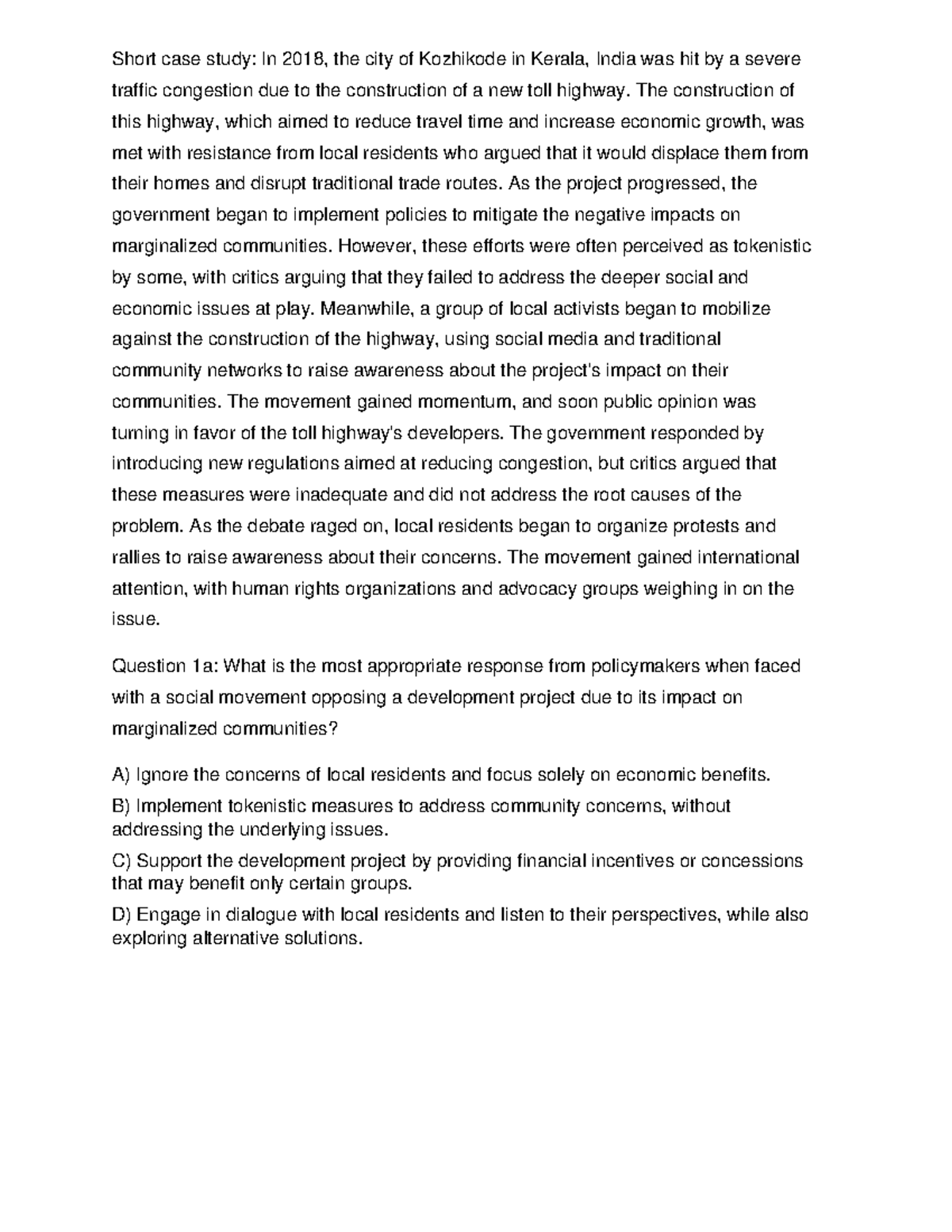 SCO315: Case Study on Traffic Congestion & Community Response in ...