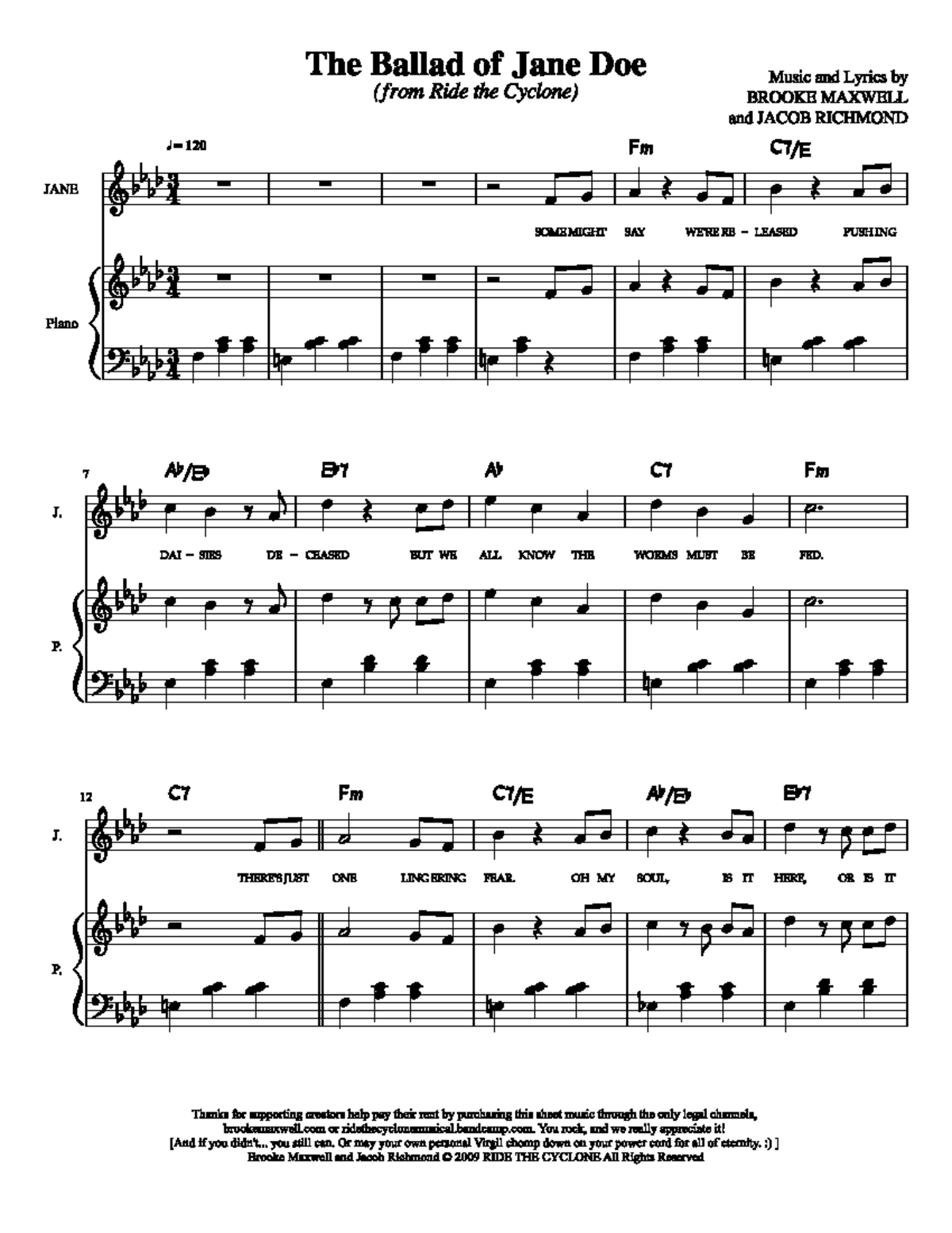Ride the Cyclone - The Ballad of Jane Doe (Sheet Music P-V) - Studocu