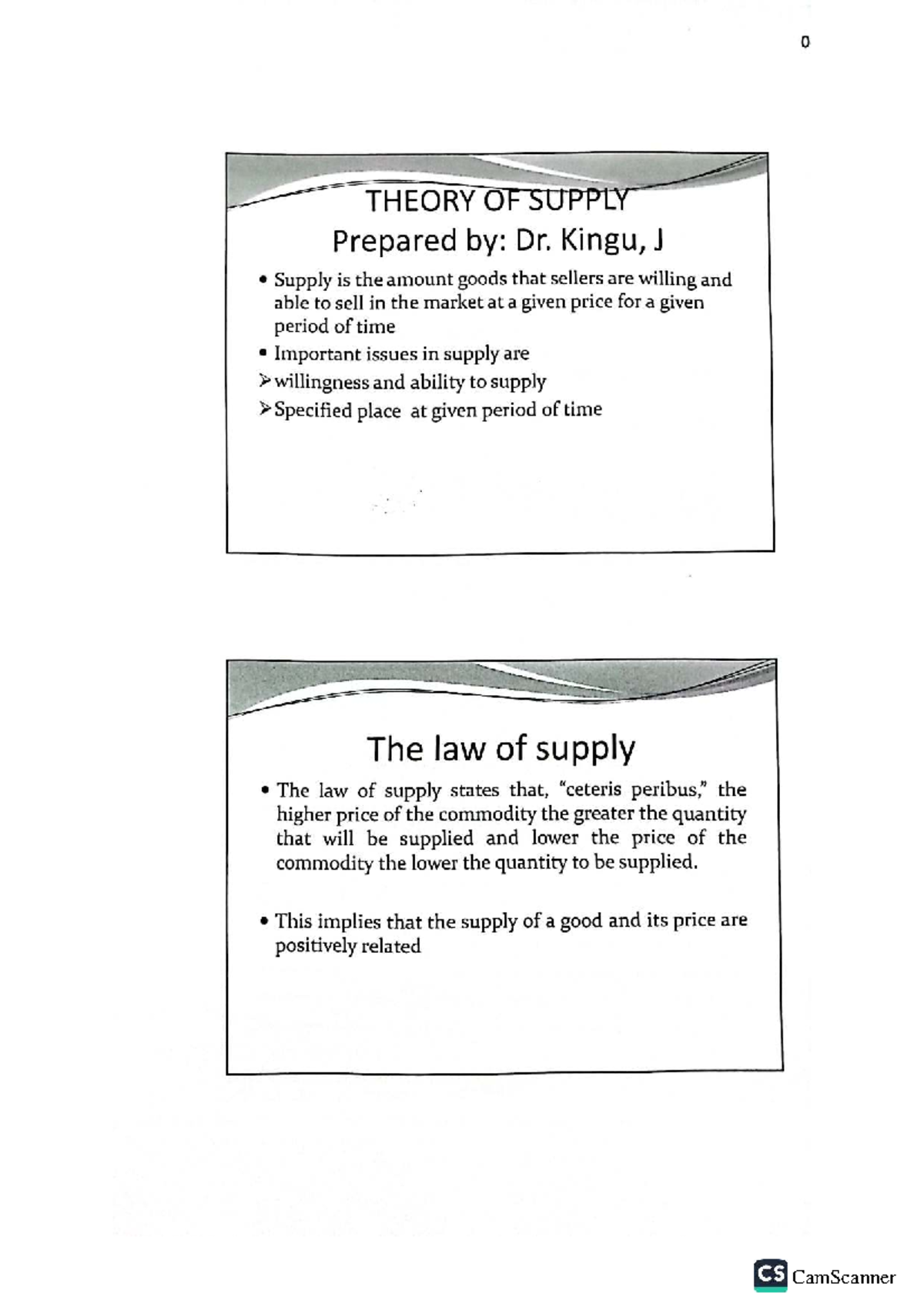 Theory of supply - Study notes - 0 THEORY OF SUPPLY Prepared : Dr ...