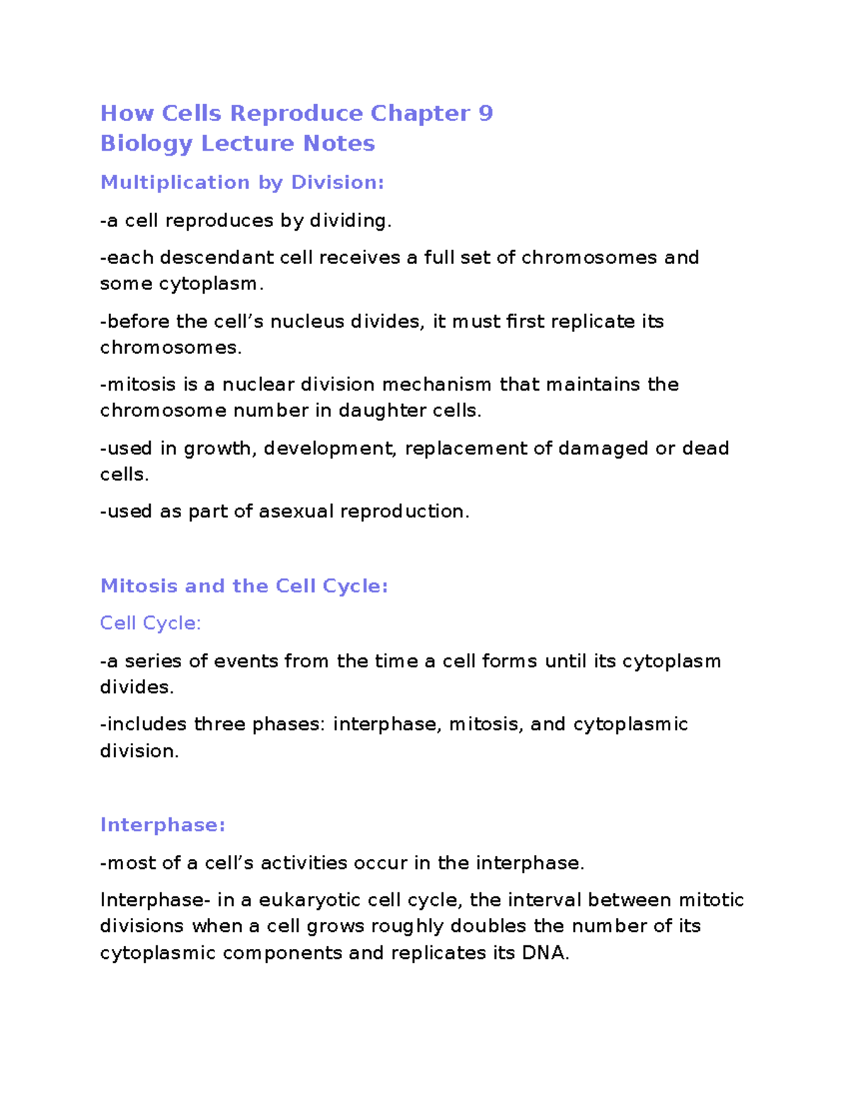 Biology 101 Lecture Notes: Mitosis & Cell Cycle Overview - Studocu