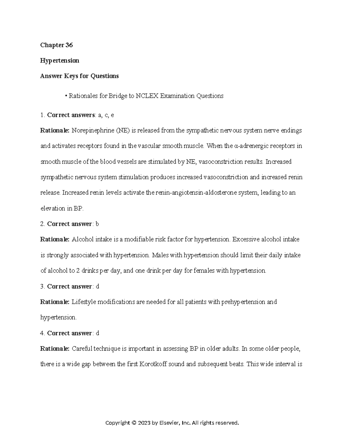 Chapter 36 Hypertension: Answer Keys & Rationales for NCLEX Prep - Studocu