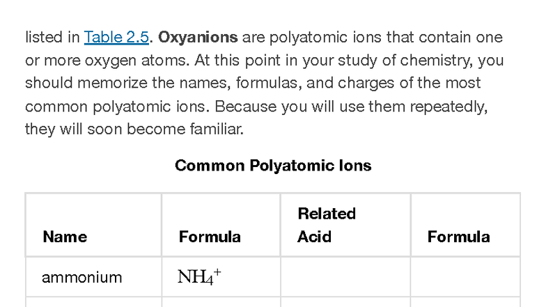 Common Polyatomic Ions - Chemistry 2e (Chapter 2.6) - Studocu