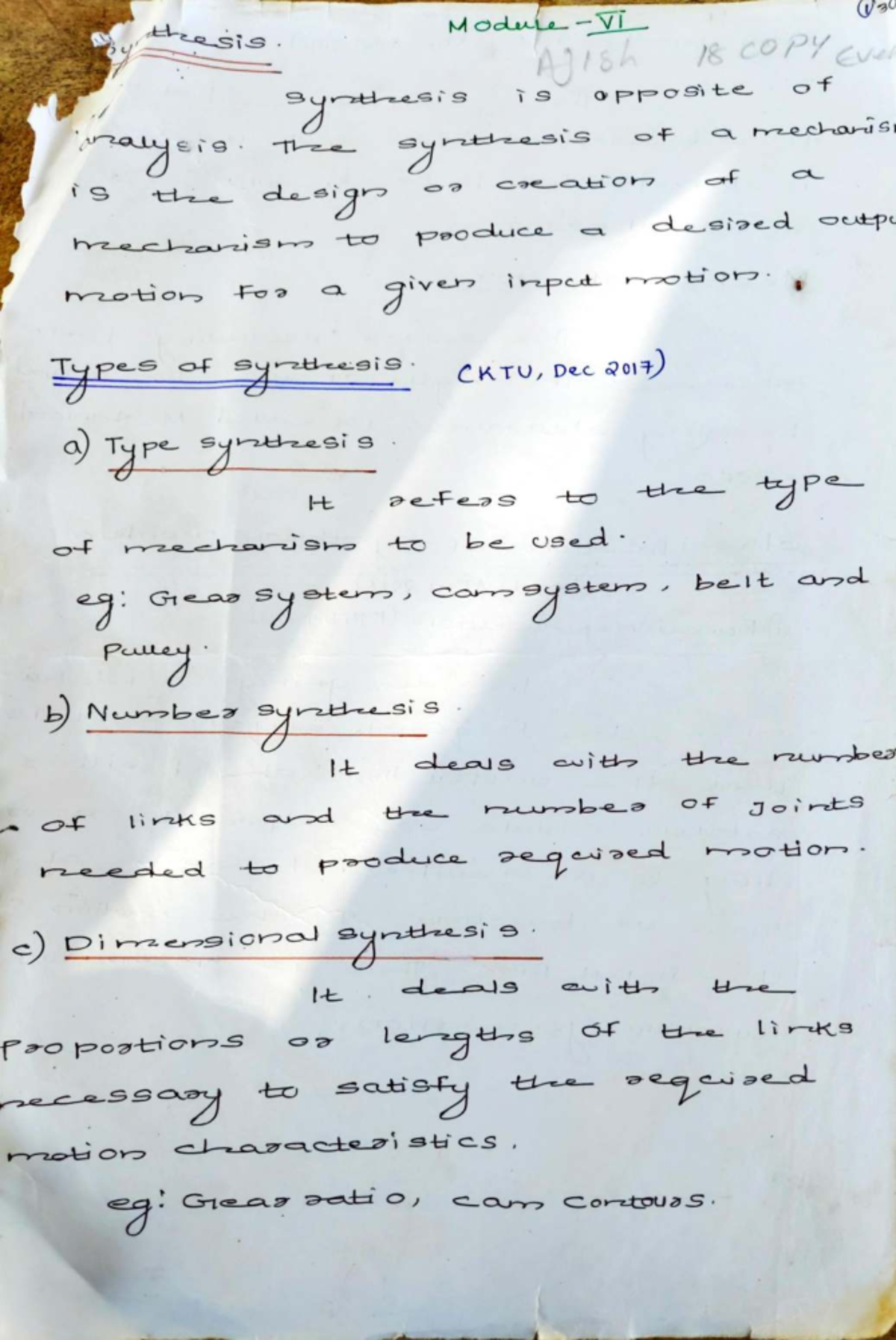 MOM Module 6 Part 1 - Synthesis and Errors in Mechanisms - Studocu