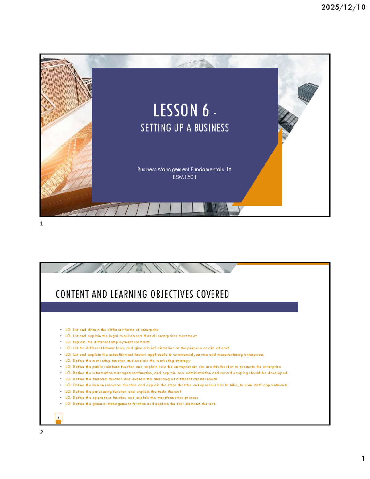 LESSON 6: SETTING UP A BUSINESS - BSM1501 Business Management ...