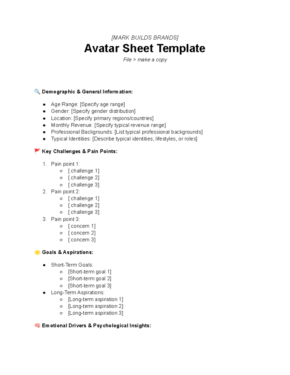 MARK 101: Avatar Sheet Template for Brand Development - Studocu