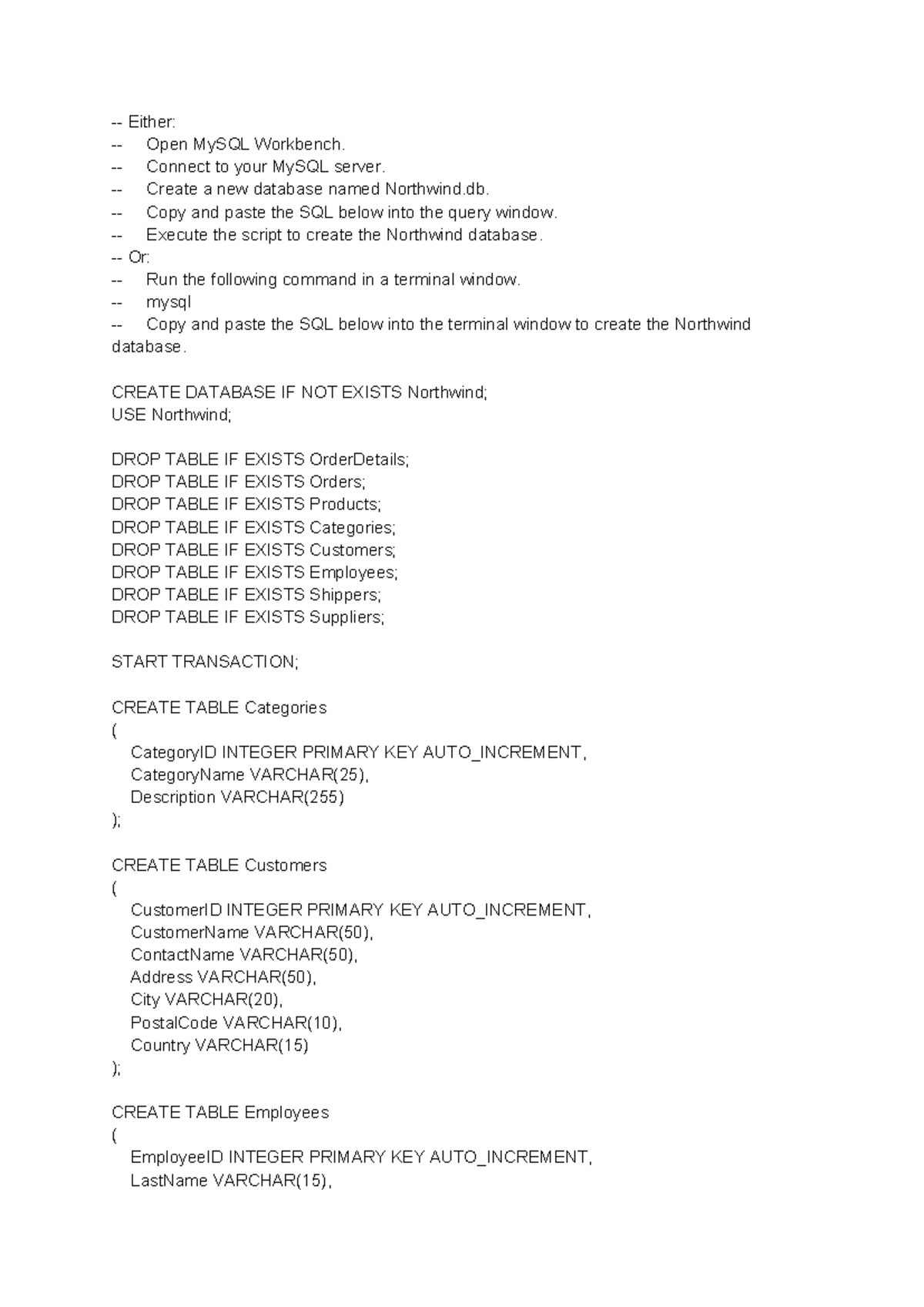 Northwind Database Setup and SQL Commands Guide - Studocu