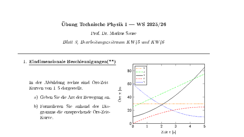 Übung Technische Physik I WS - Blatt 3: Bewegungsanalyse und Kräfte - Studocu