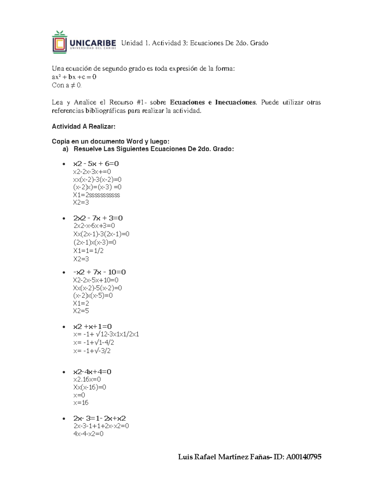 Ecuaciones e Inecuaciones: Actividades de 2do Grado - Luis Rafael - Studocu