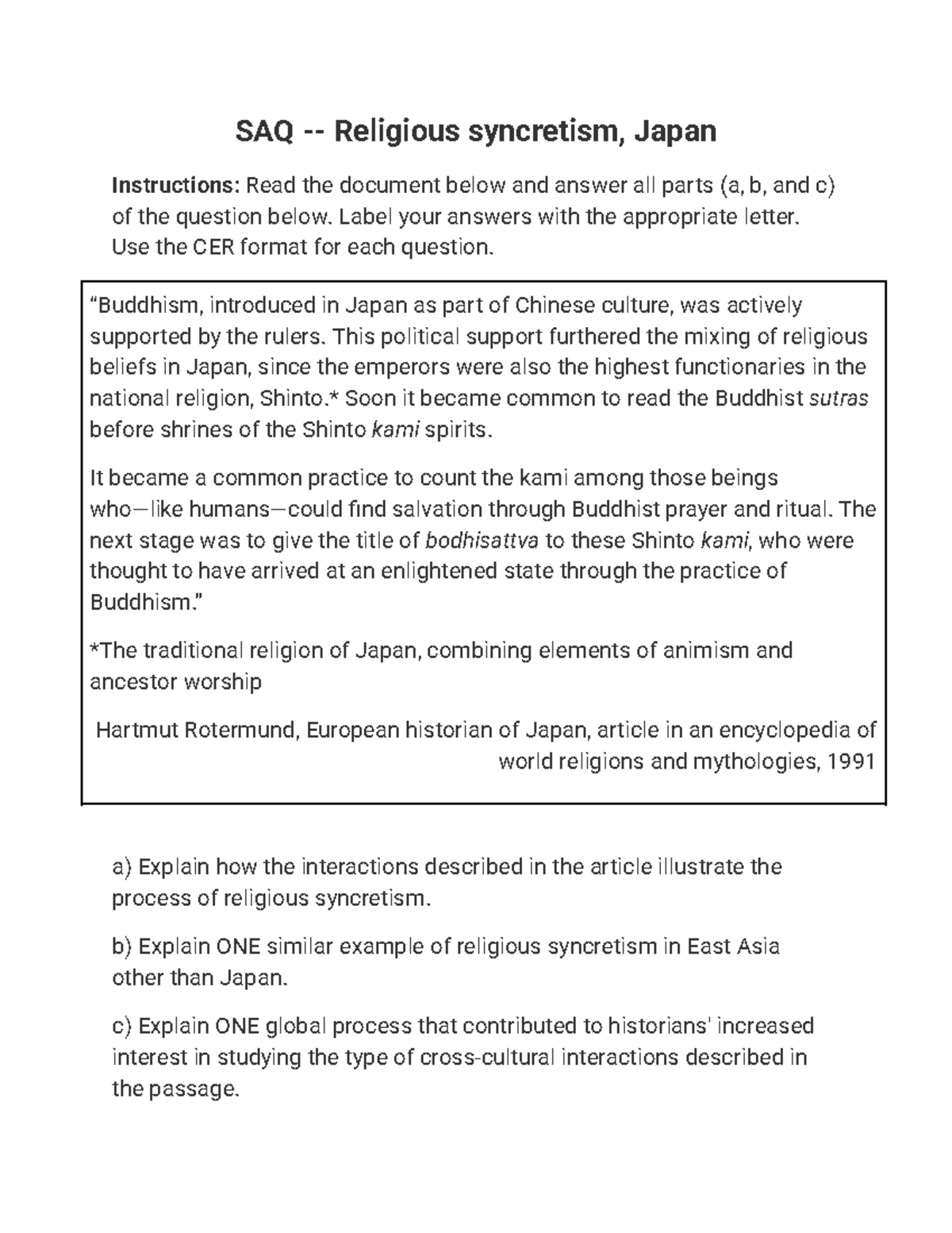 SAQ - Religious Syncretism in Japan: Buddhism & Shinto Interactions ...