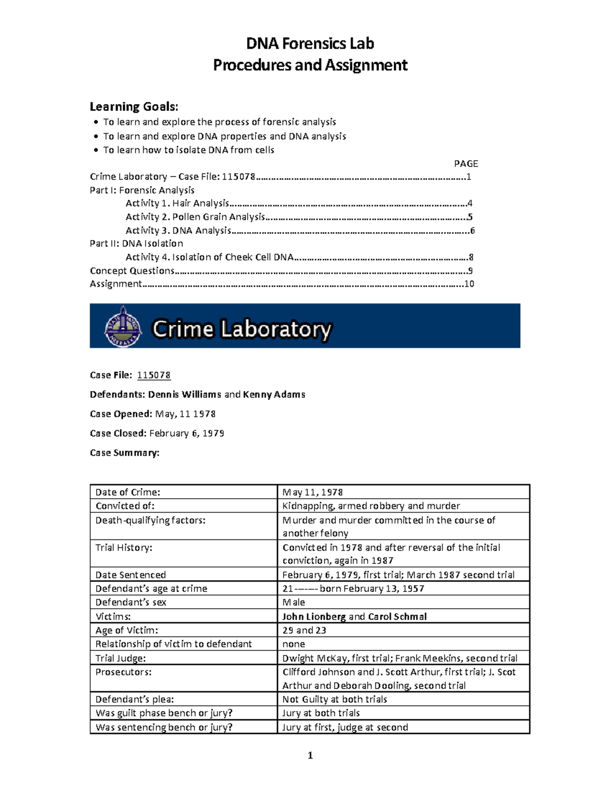 F19 DNA Forensics Lab - Procedures and Assignment Overview - Studocu
