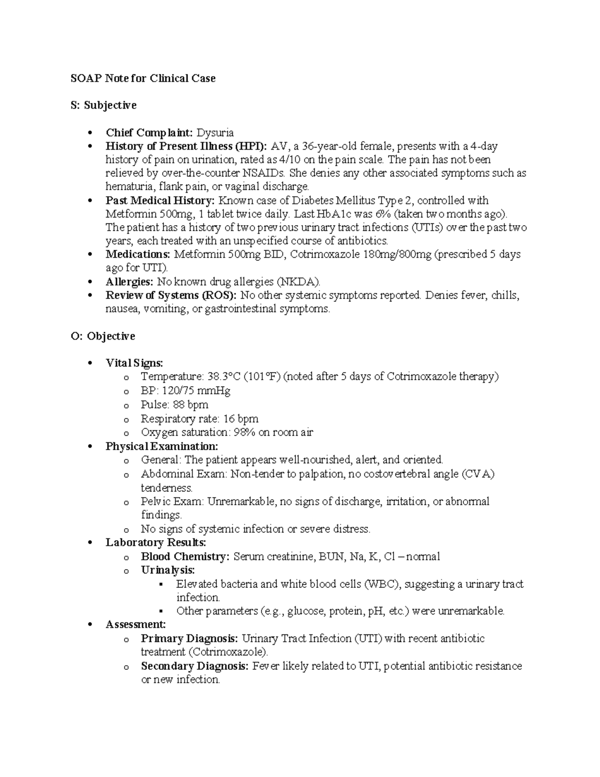 SOAP Note for Clinical Case UTI - SOAP Note for Clinical Case S ...