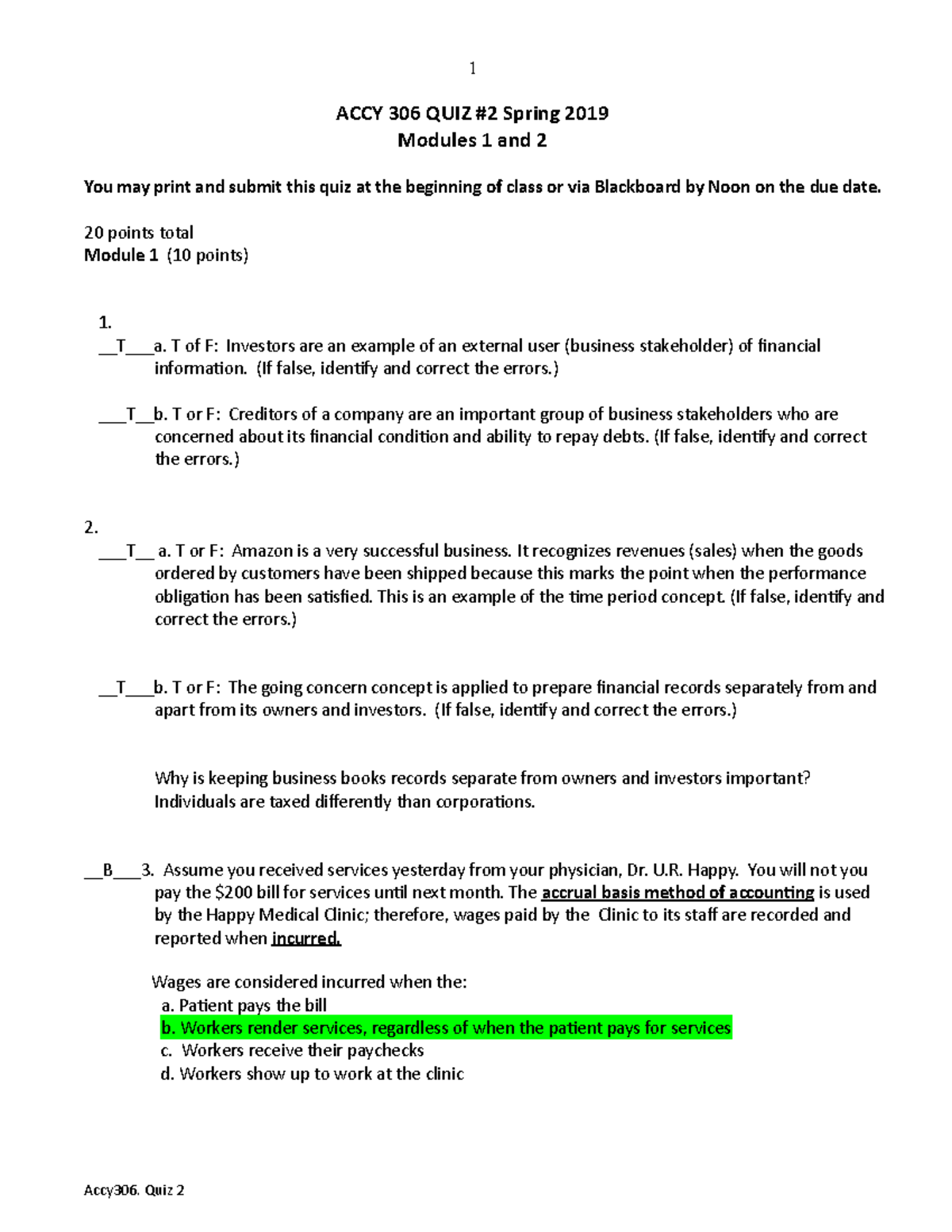 ACCY 306 Quiz 2 - Financial Concepts & Accounting Principles Analysis ...