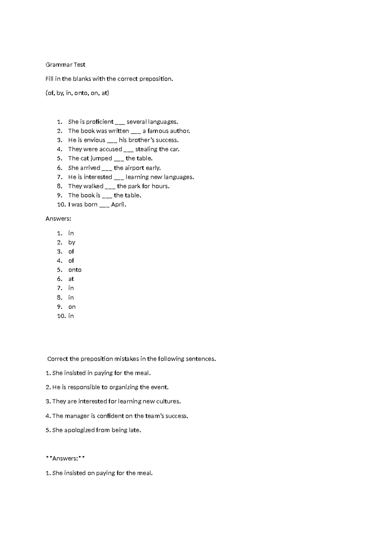 Grammar worksheet - Grammar Test Fill in the blanks with the correct ...
