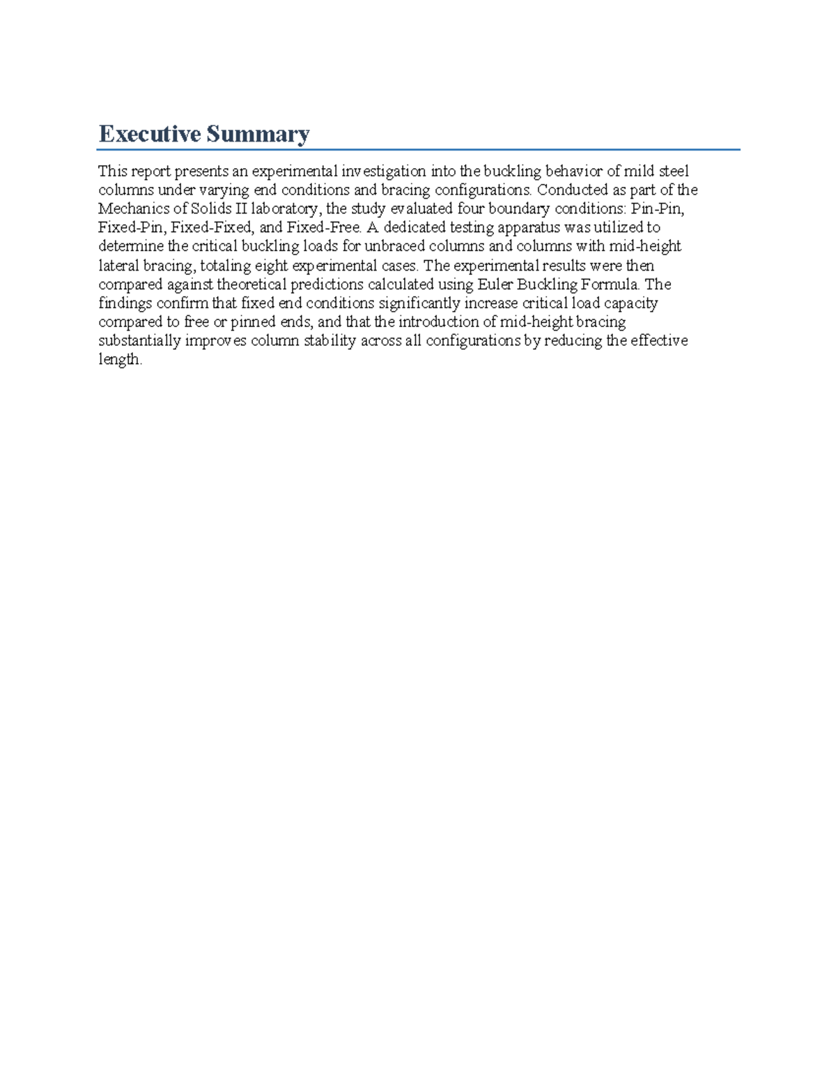 Mechanics of Solids II: Experimental Study on Buckling of Steel Columns ...