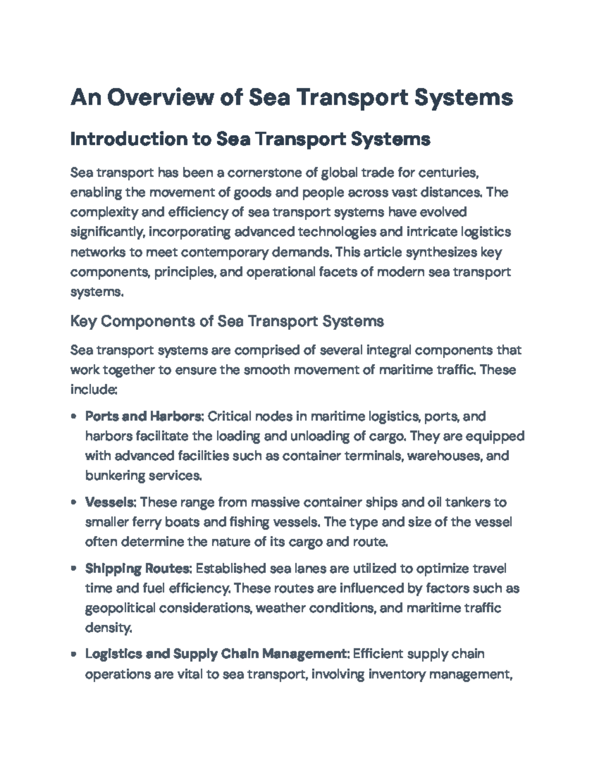 Modern Sea Transport Systems: Components, Challenges, and Innovations ...