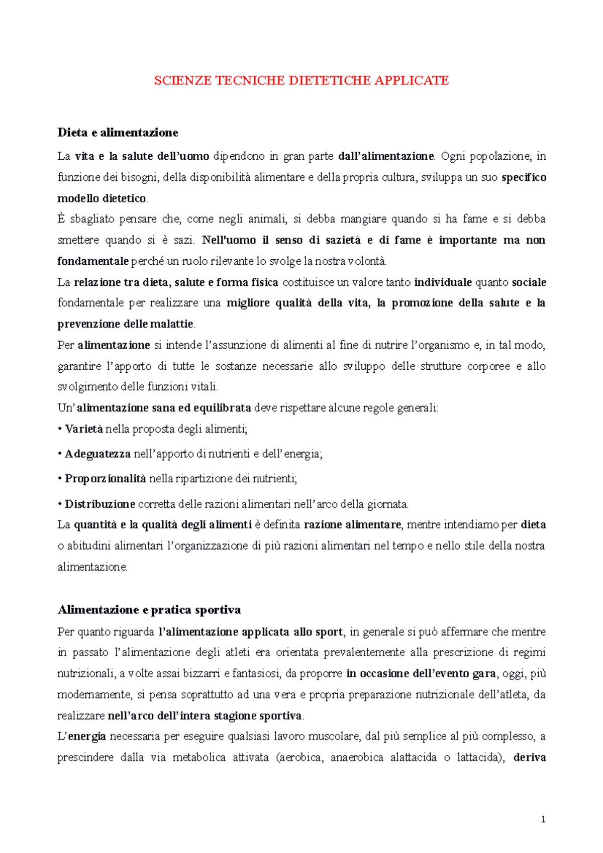 Note di Lezione: Scienze Tecniche Dietetiche Applicate - Nutrizione e ...