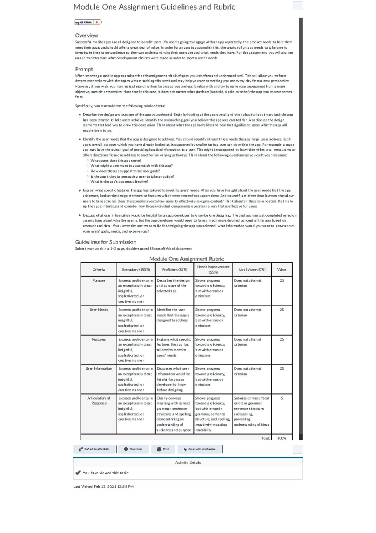 Module 1 Mobile App Analysis Assignment Guidelines and Rubric - Studocu