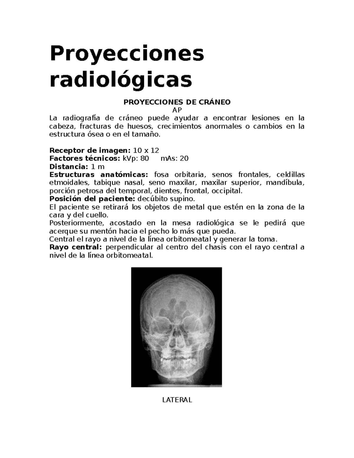 Manual - Proyecciones radiológicas PROYECCIONES DE CRÁNEO AP La ...