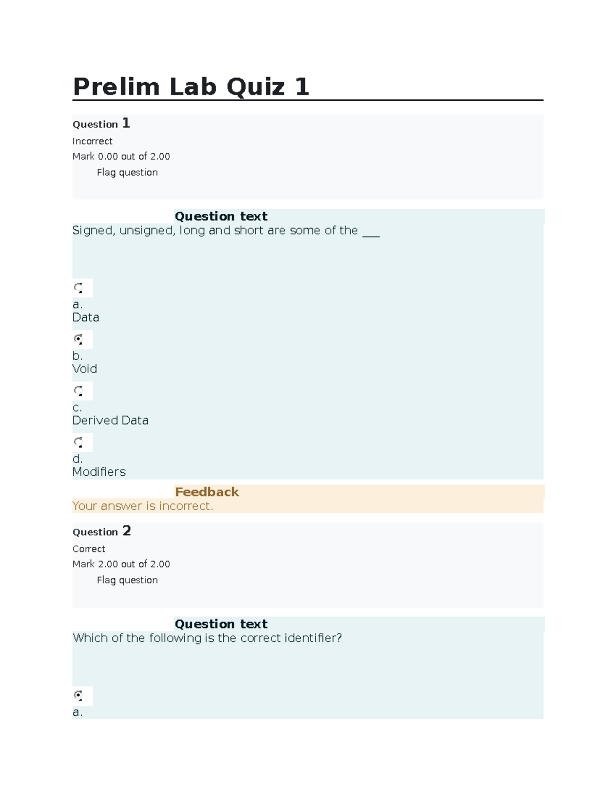 UGRD-ITE6200A-2213T Computer Progrmming 1 - Prelim Lab Quiz 1 Question ...