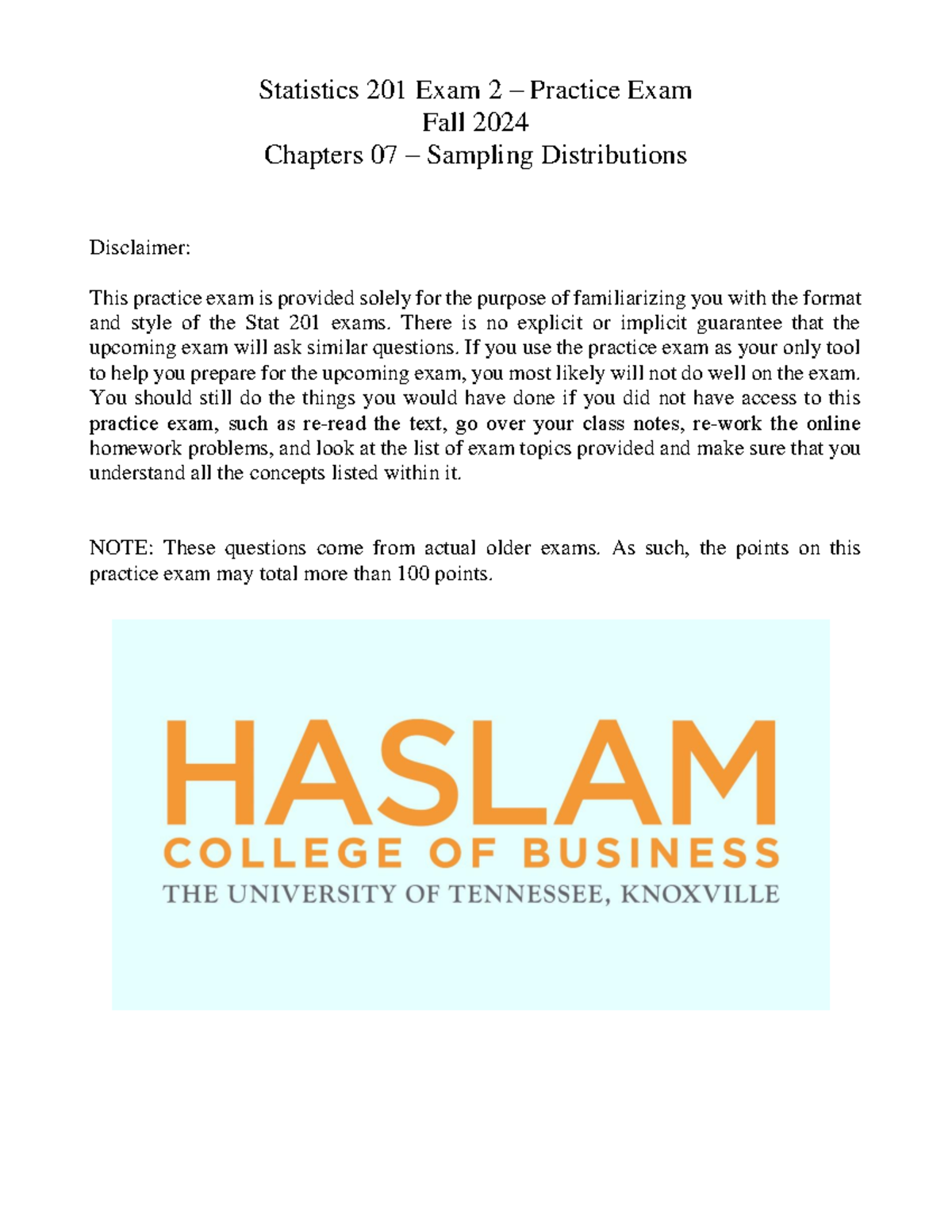 Stat Exam 2Practice - Practice Exam - Statistics 201 Exam 2 – Practice ...