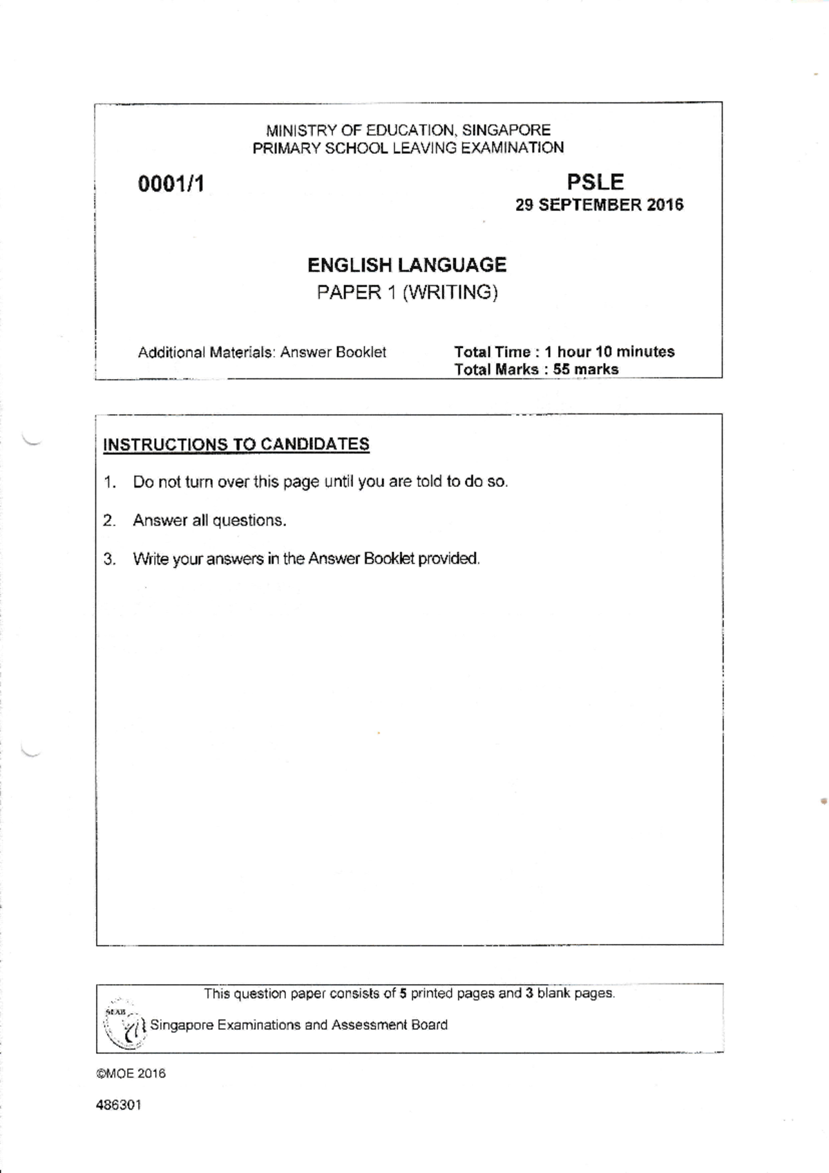 PSLE English 2016 Paper 1 - Writing & Composition Guide - Studocu
