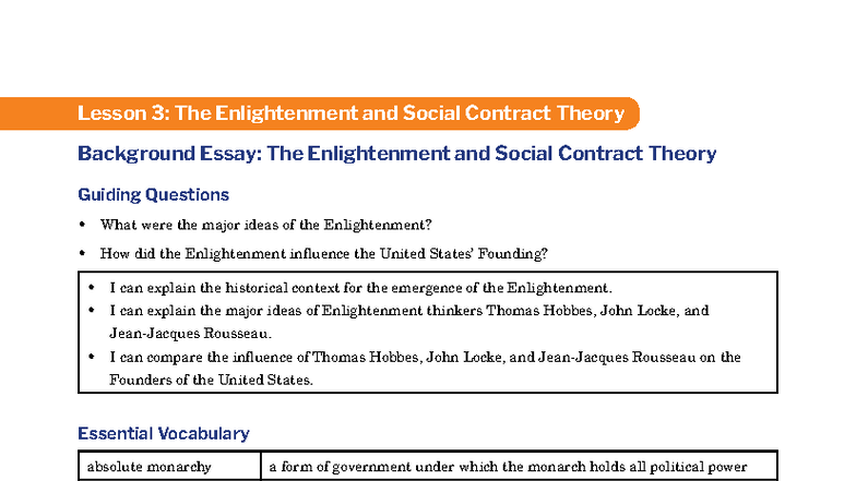 BAA 21ESS: Enlightenment & Social Contract Theory Overview Essay - Studocu