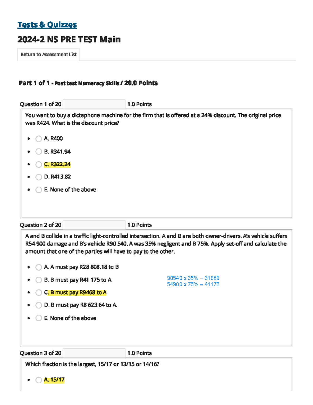 2024-2 NC Numeracy Skills Pre-Test & Quiz Review - Studocu