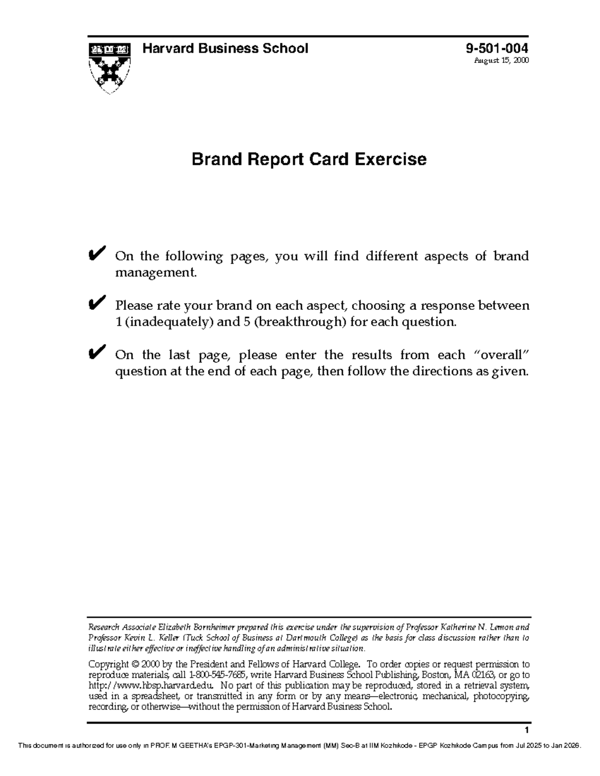 Brand Report Card Exercise for PROF. M Management (MM) at IIM Kozhikode ...