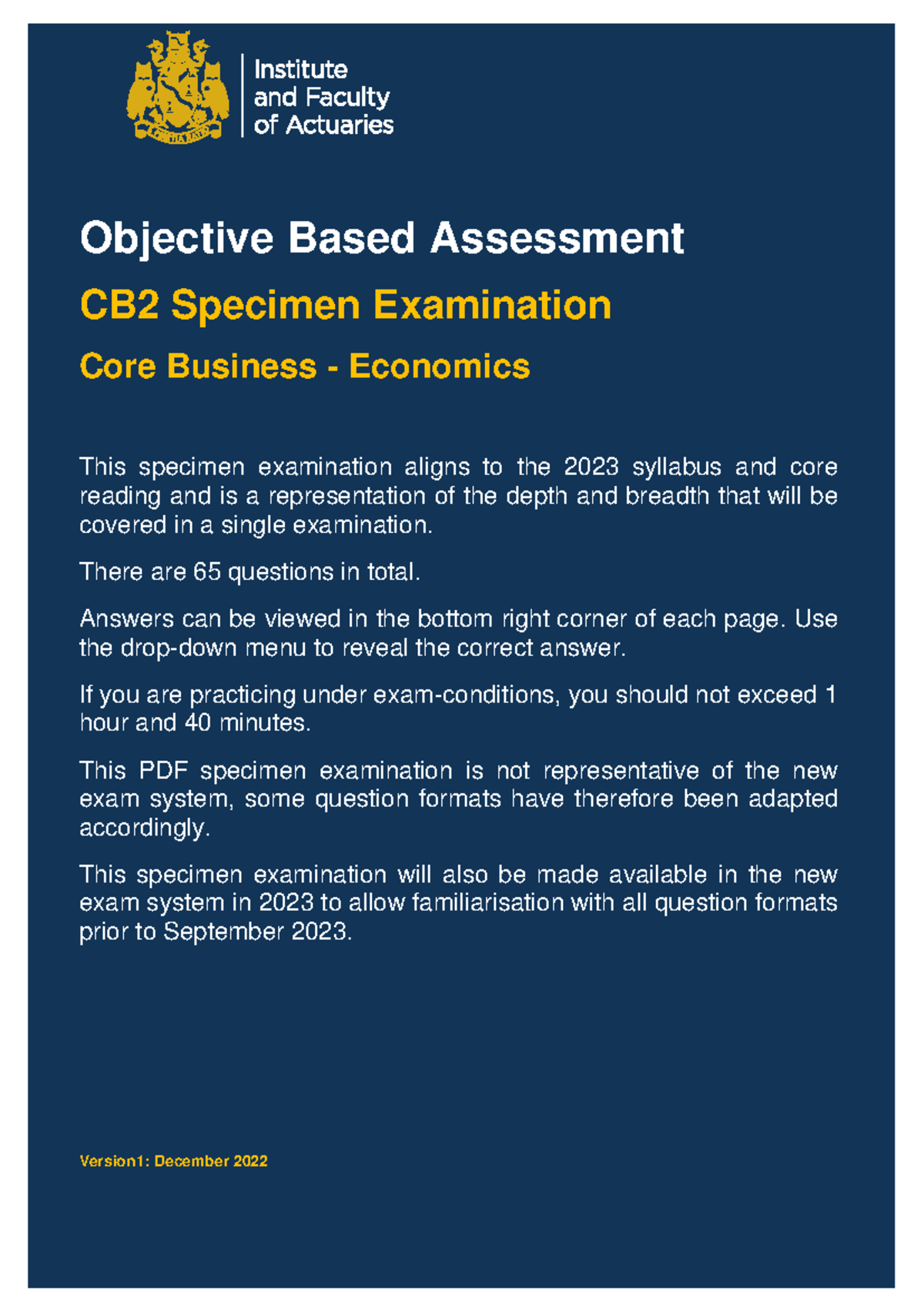 Objective-Based Assessment: CB2 Specimen Exam in Core Business ...