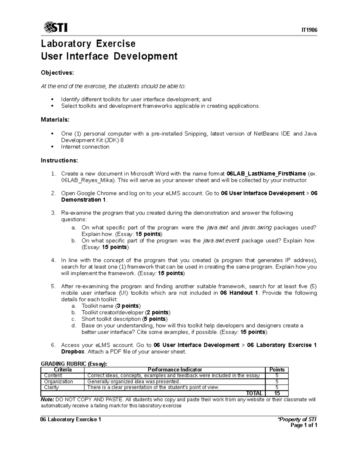 06 IT Laboratory Exercise 1: User Interface Development Guide - Studocu