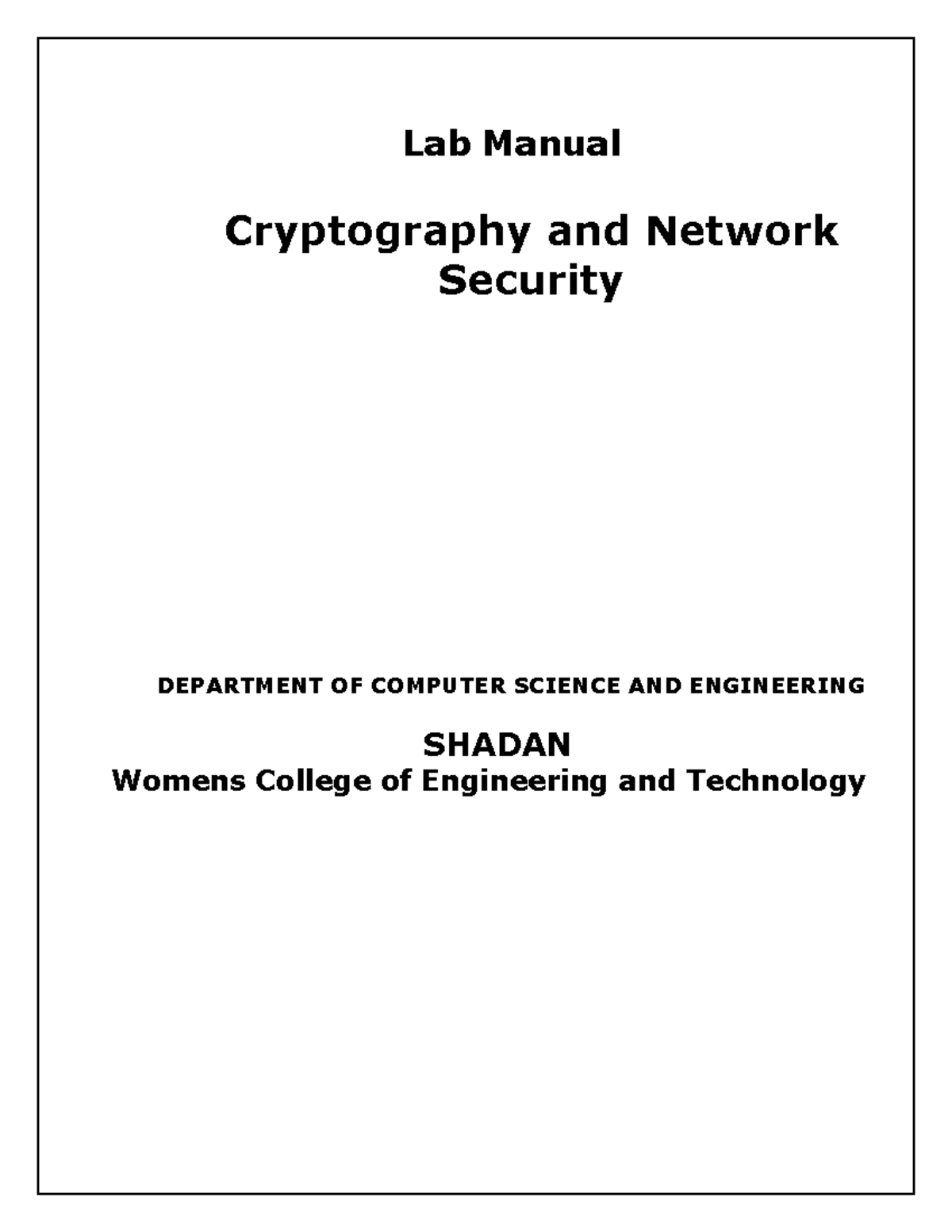 CNS Computer Security Lab Manual: Cryptography Programs & Algorithms - Studocu
