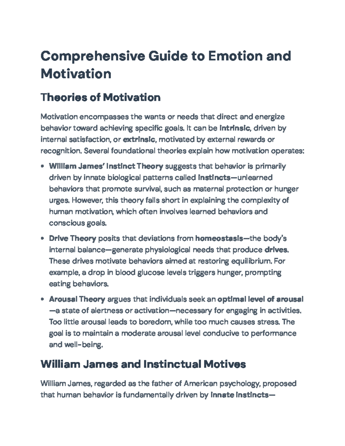 Comprehensive Study on Theories of Emotion & Motivation (PSY 101) - Studocu