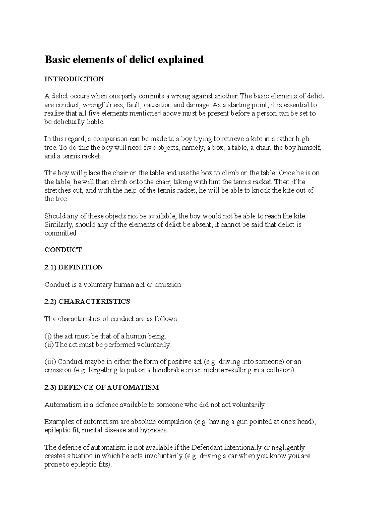 Basic elements of delict explained. - Basic elements of delict ...
