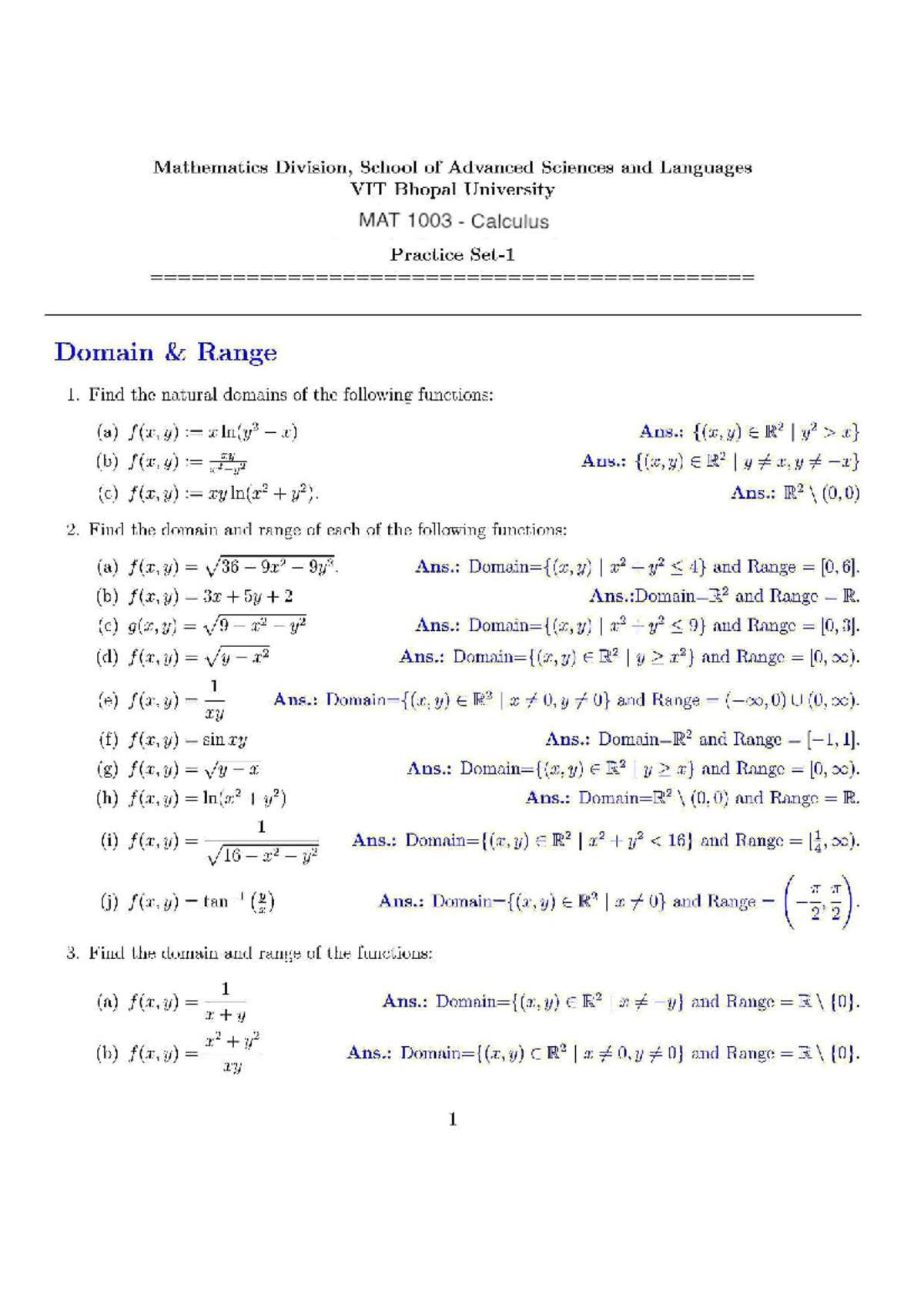 Practice Set-1: TEE Review on Limits, Continuity, and Partial ...