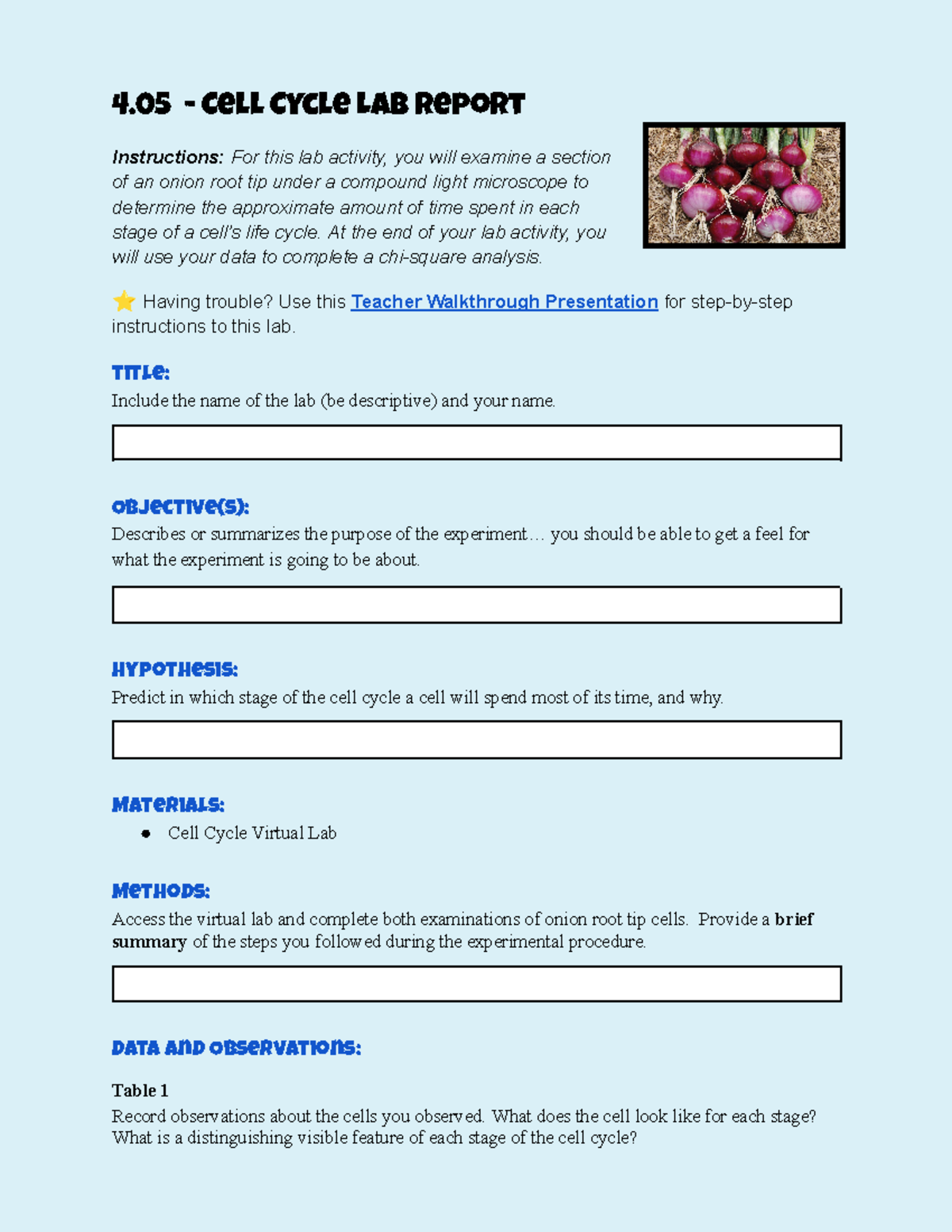 4.05 Lab Report Template Updated - 4 - Cell Cycle Lab Report ...